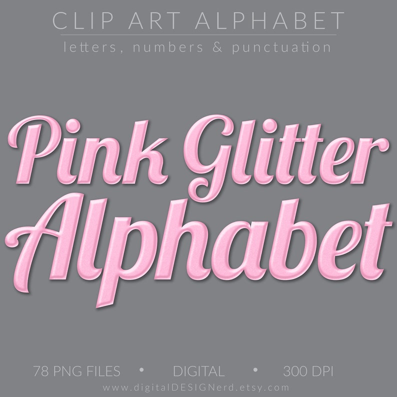 Pink Glitter Alphabet Clip Art: Metallic Letters, Numbers, Punctuation ...