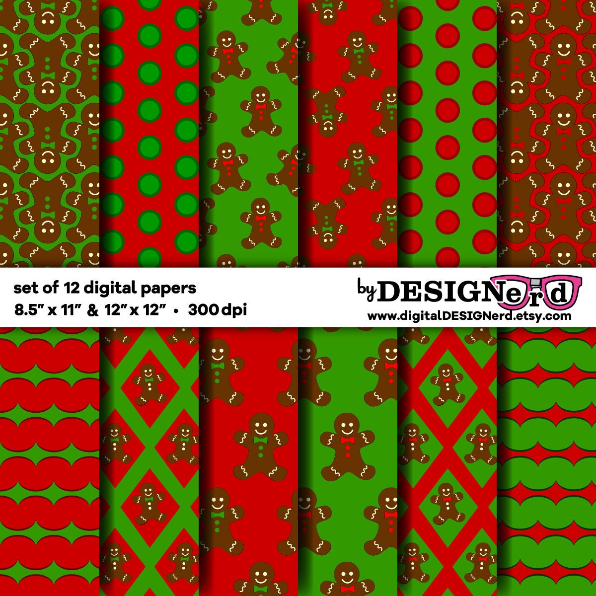 Digital Scrapbook Paper Gingerbread Man Collection - Etsy