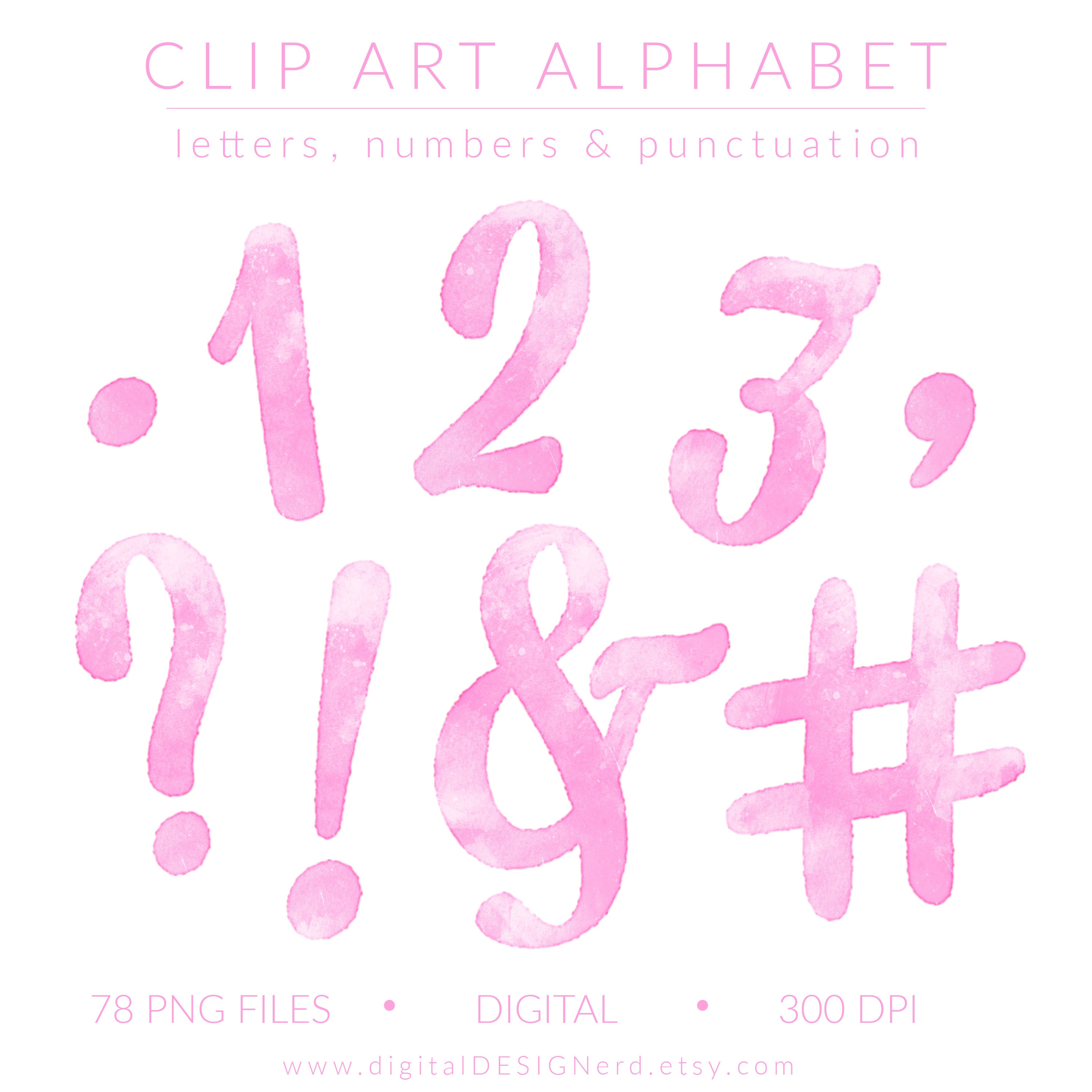 Light Pink Watercolor Clip Art Alphabet PNG Letters Numbers - Etsy