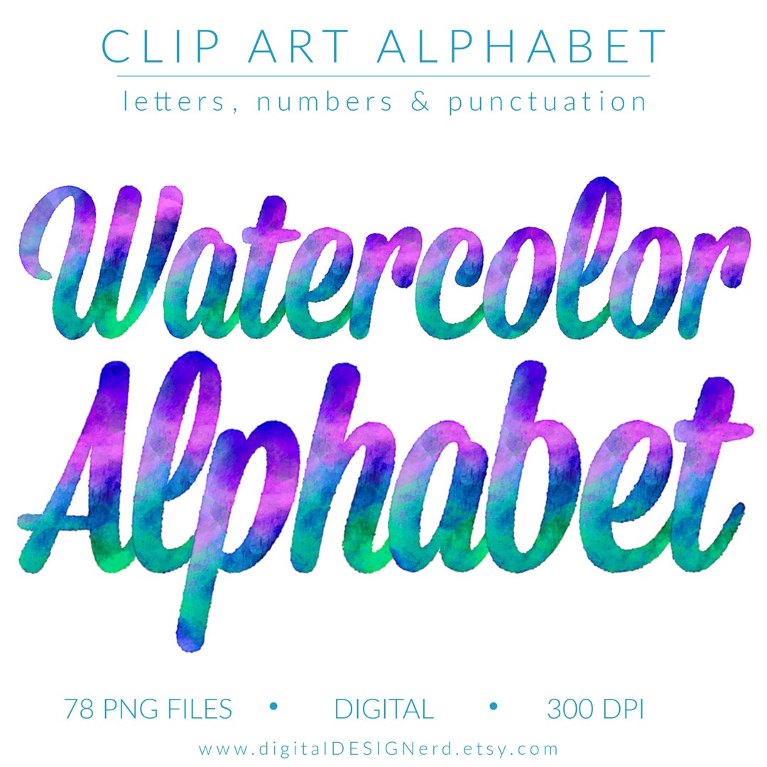 Watercolor Alphabet Clip Art: Ombre Letters, Numbers (digital Download ...