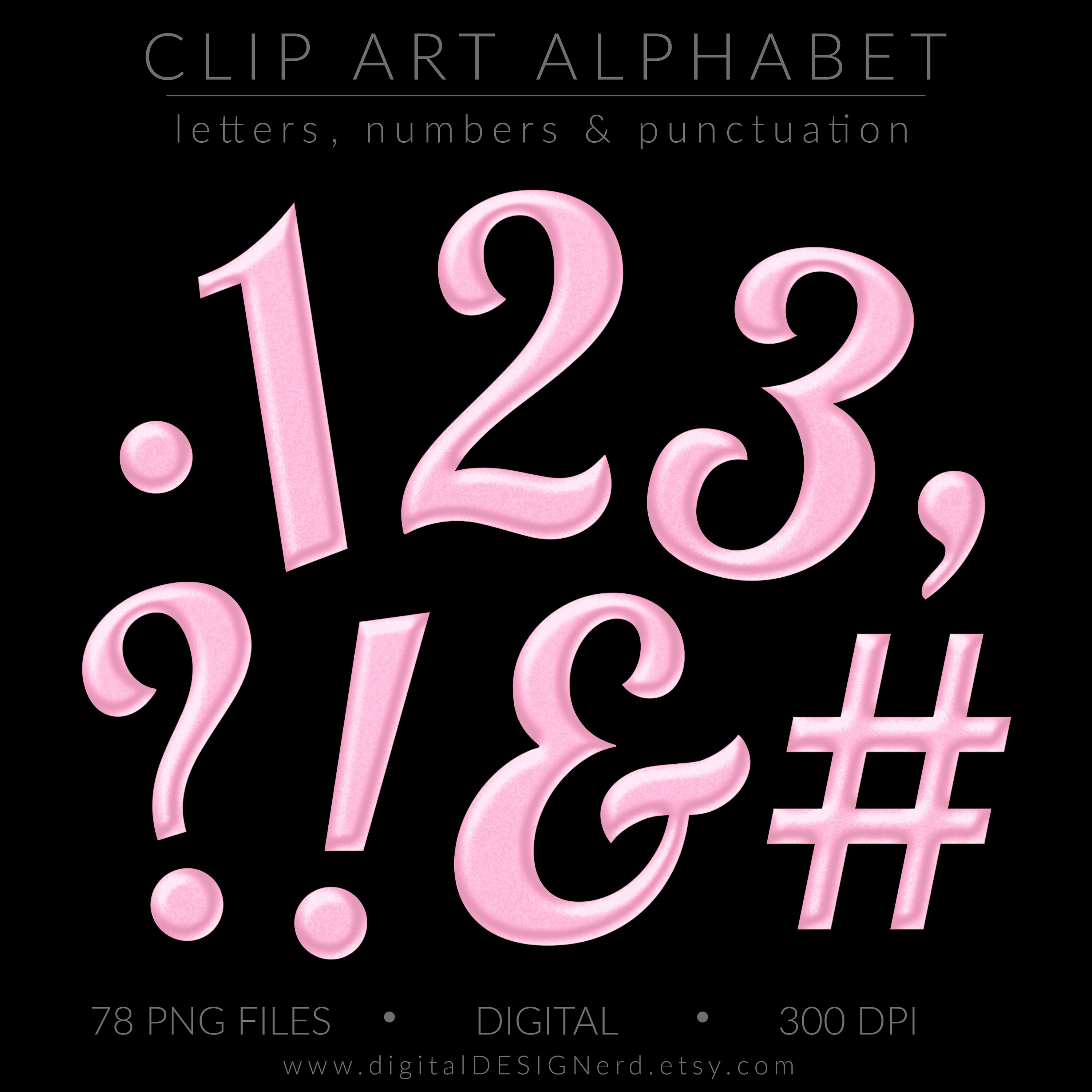Pink Glitter Alphabet Clip Art: Metallic Letters, Numbers, Punctuation ...