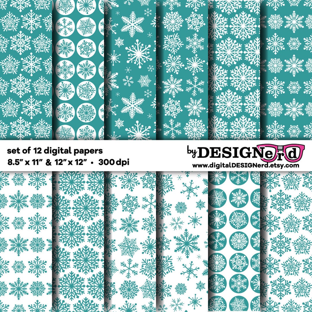 Digital Scrapbook Paper - Christmas / Winter - Teal Blue & White ...