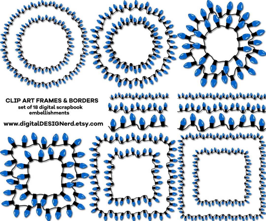 Clip Art Frames & Borders Blue Christmas String Lights Collection 18 ...