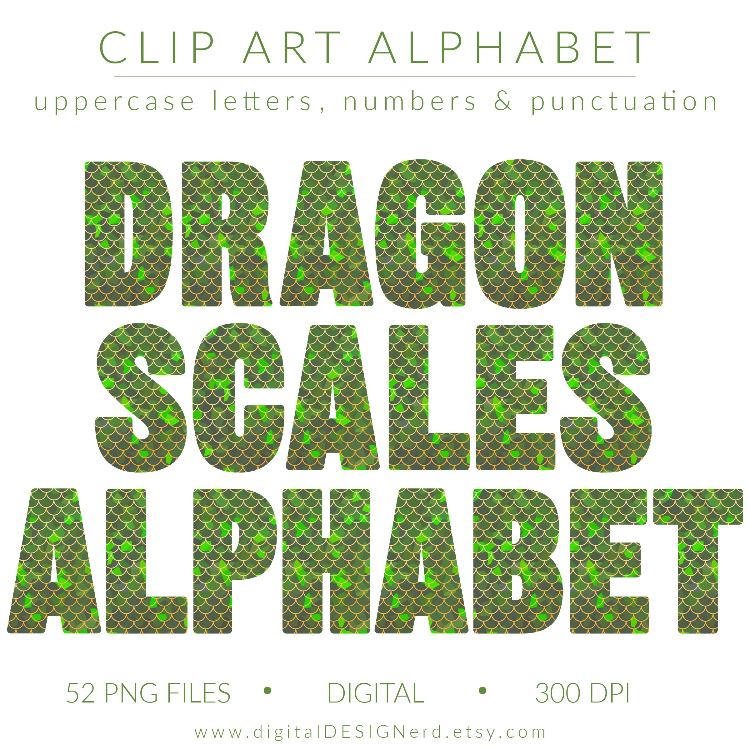 Mermaid / Dragon Scales Alphabet Green Iridescent Shimmer | Etsy