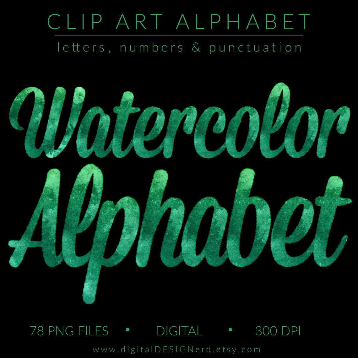 Emerald Green Watercolor Alphabet Clip Art (PNG Digital Download) - Etsy
