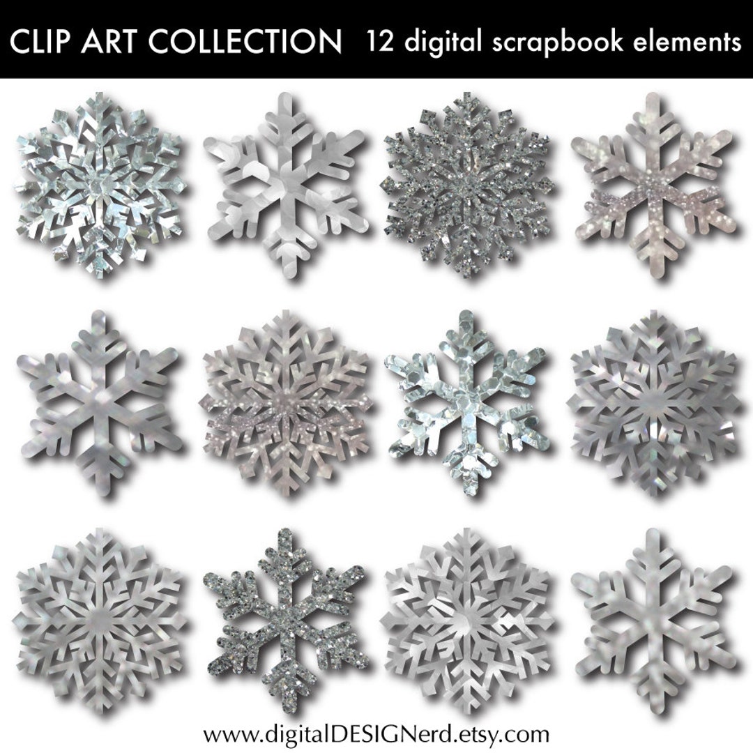 Silver Glitter Snowflake Clip Art: Christmas Scrapbook Elements ...