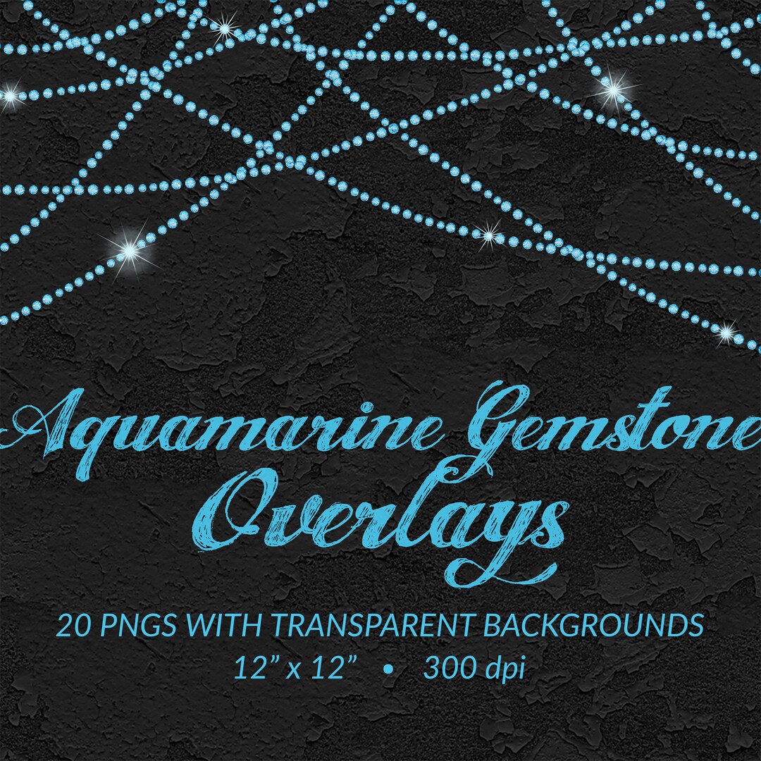 Aquamarine Gemstone Strand Overlays & Sparkle Starburst Highlights ...