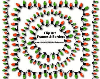 Christmas String Lights Clip Art Frames: Red & Green (digital Download ...