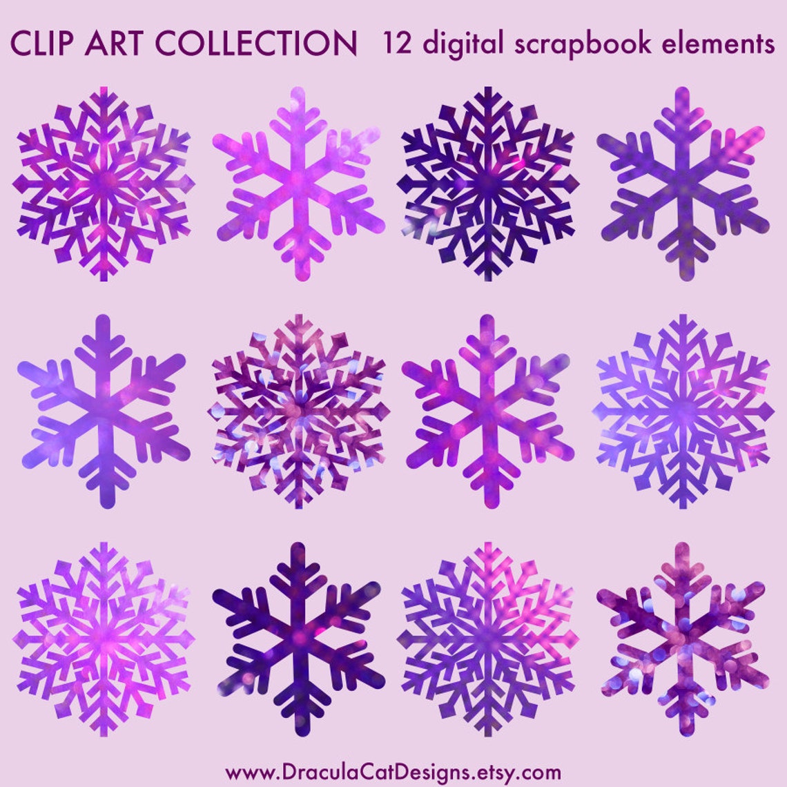 Clip Art Snowflakes Purple Bokeh set of 12 Digital - Etsy