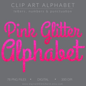 Clip Art Alphabet | Hot Pink Glitter Letters, Numbers & Punctuation ...