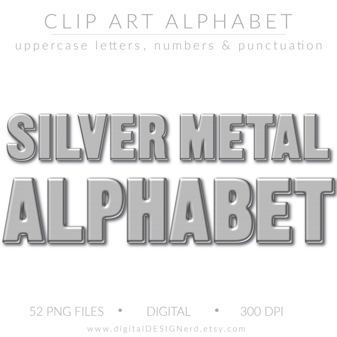 Silver Metal Alphabet Clip Art: Beveled Letters, Numbers, Punctuation ...