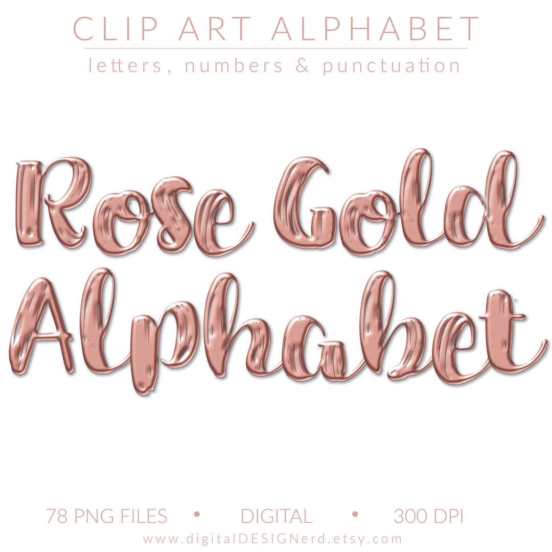 Clip Art Beveled Metal Alphabet | Rose Gold Metallic Letters Numbers ...
