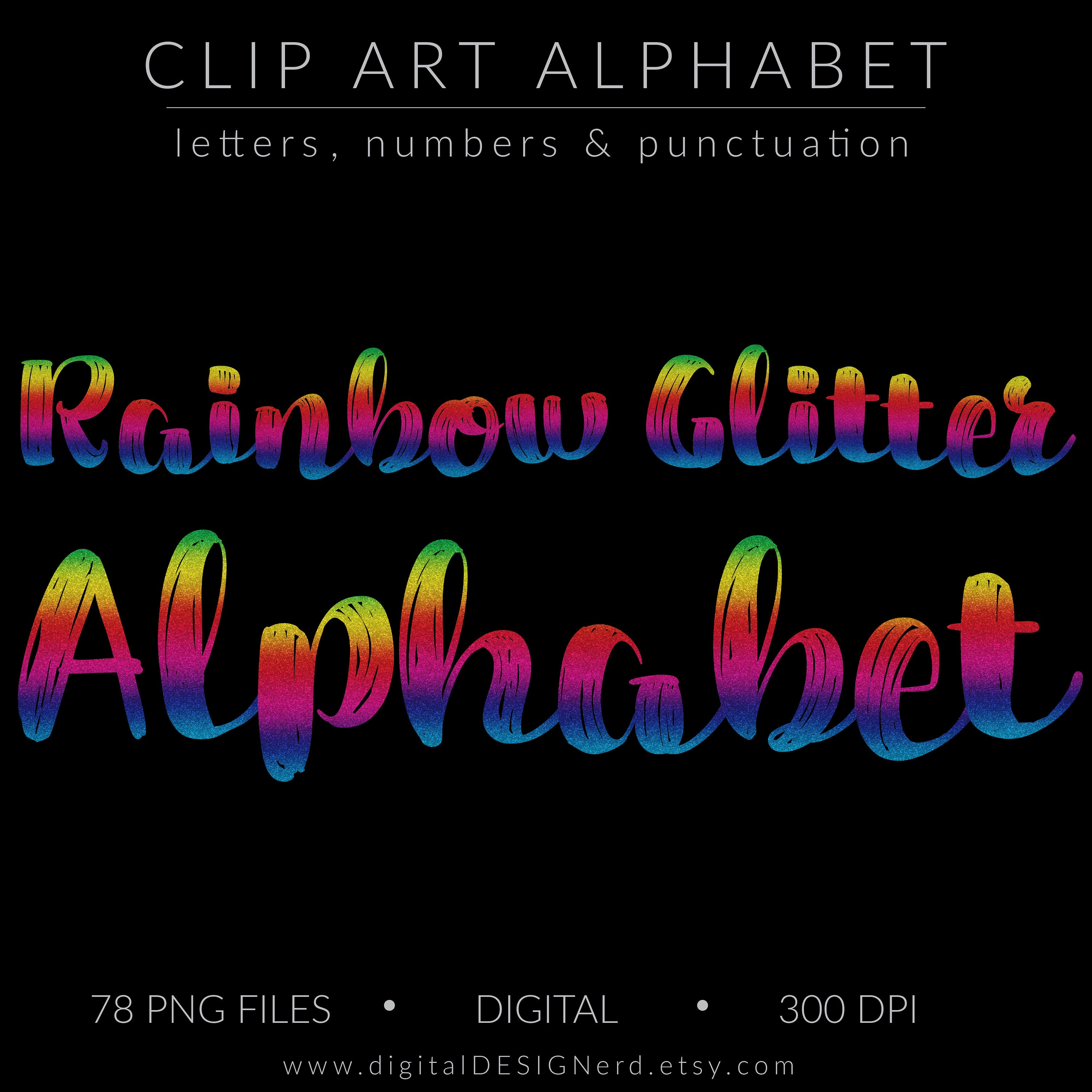Rainbow Ombre Glitter Alphabet Clip Art Letters Numbers & | Etsy