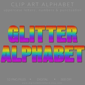 Bright Rainbow Ombre Glitter Alphabet | 52 PNG Digital Scrapbook Clip ...