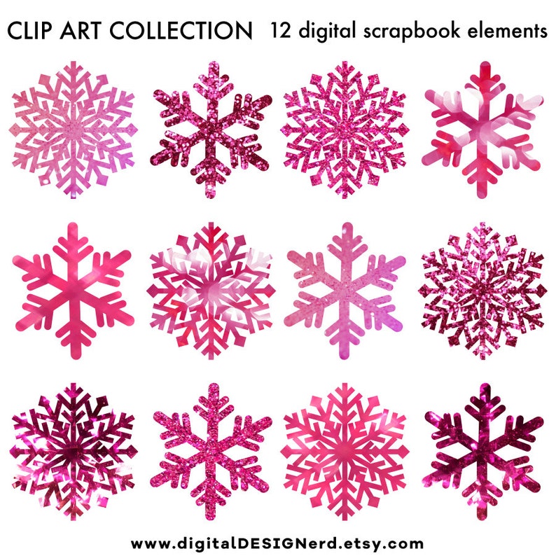 Pink Bokeh & Glitter Snowflakes Clip Art set of 12 Digital - Etsy