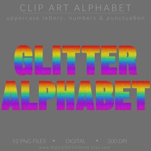Bright Rainbow Ombre Glitter Alphabet | 52 PNG Digital Scrapbook Clip ...