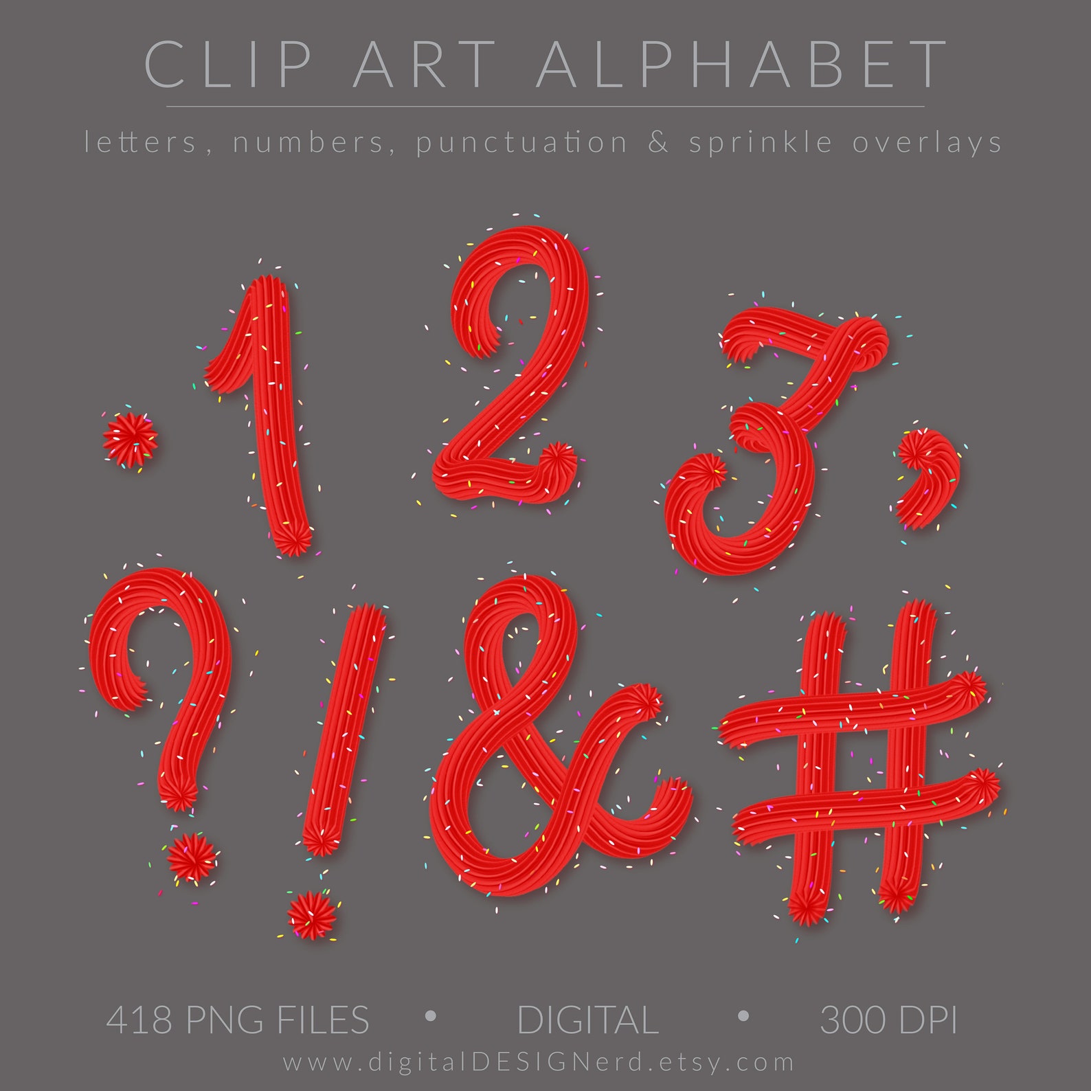 Red Piped Icing Alphabet w Sprinkle Overlays Clip Art | Etsy