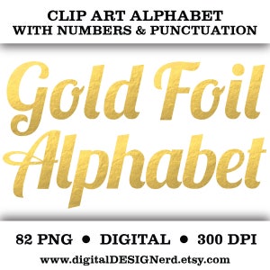 Clip Art Alphabet - Gold Foil Letters, Numbers & Punctuation (82 ...