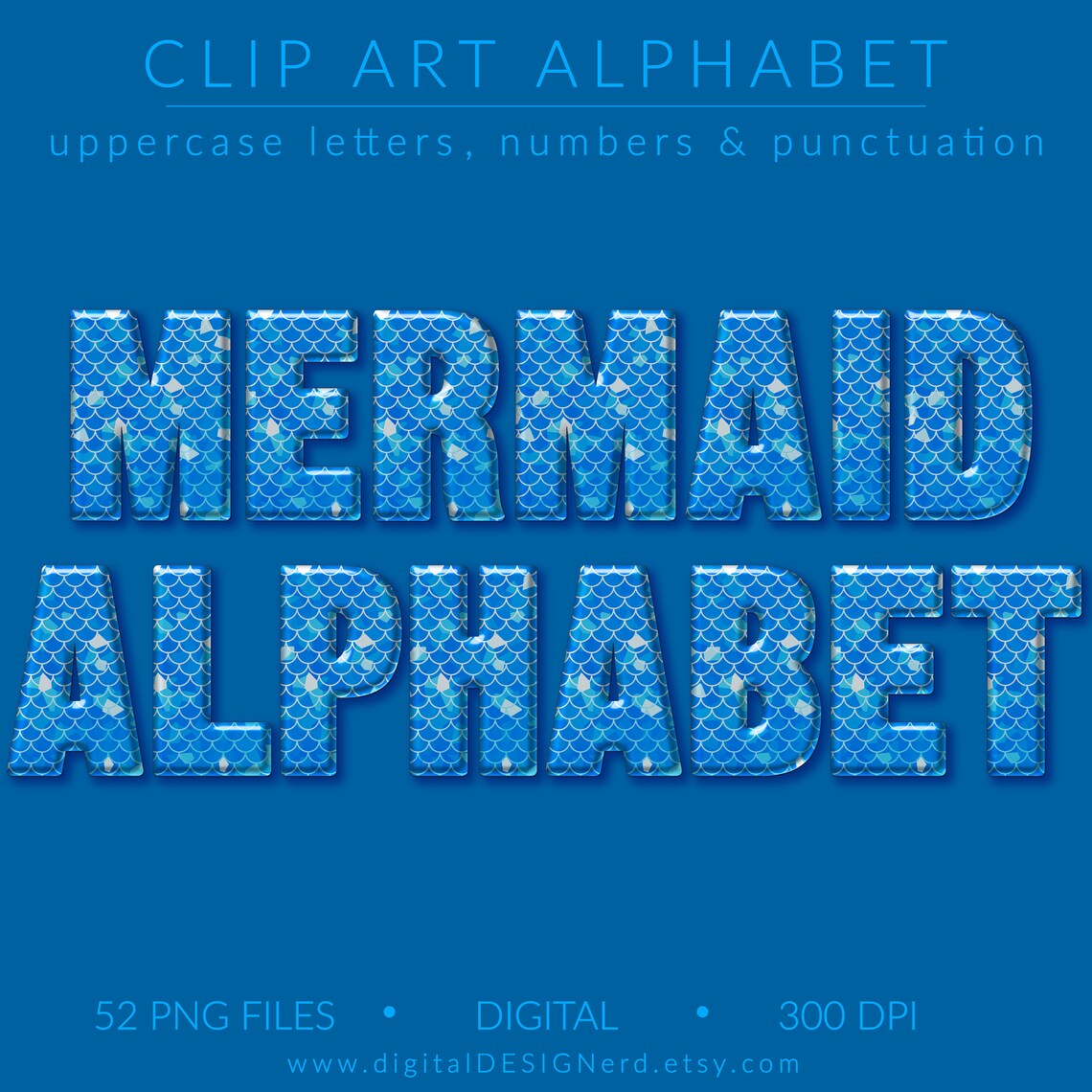 Blue Iridescent Mermaid Alphabet Clip Art Beveled Letters | Etsy