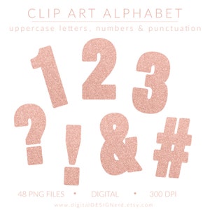 Rose Gold Glitter Alphabet | Clip Art Letters Numbers & Punctuation ...