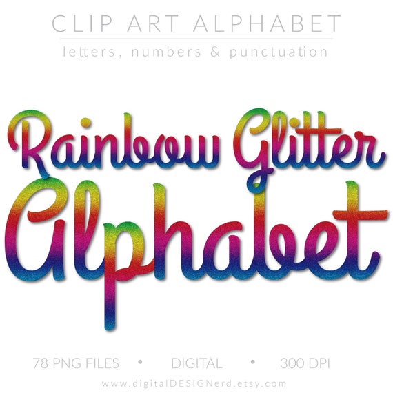 Rainbow Ombre Glitter Alphabet Clip Art Letters Numbers & | Etsy