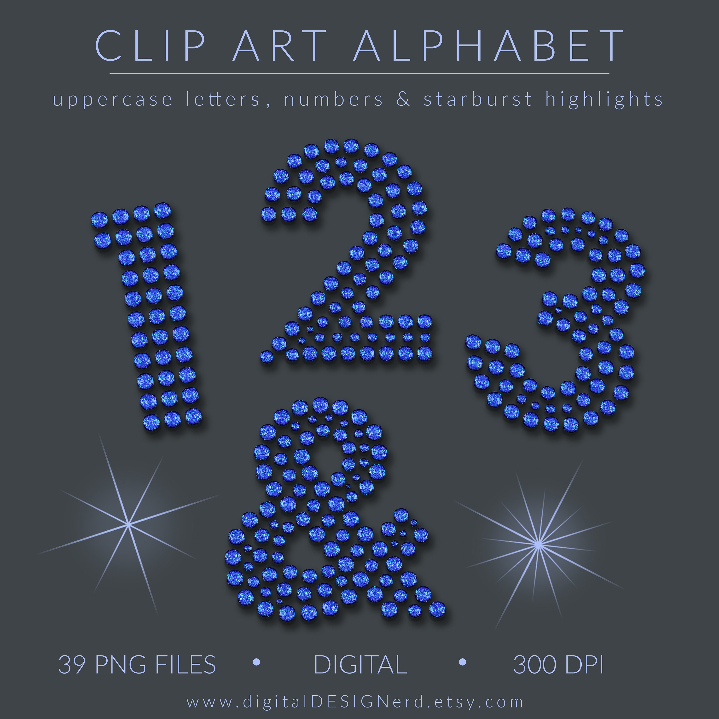 Blue Sapphire Gemstone Alphabet Clip Art Letters Numbers | Etsy