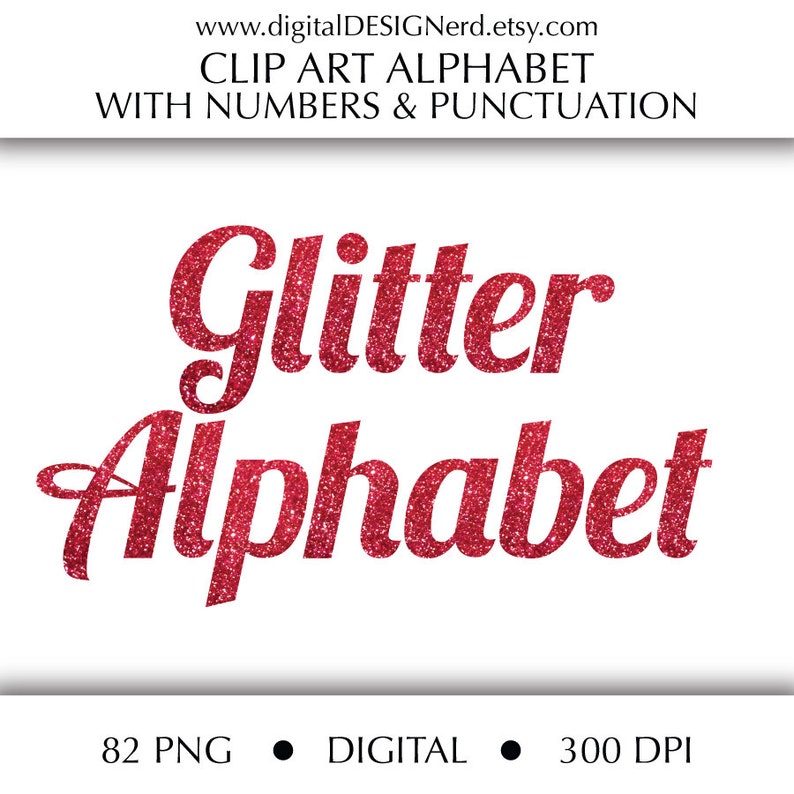 Red Glitter Alphabet Clip Art: Digital Letters & Numbers (PNG) - Etsy
