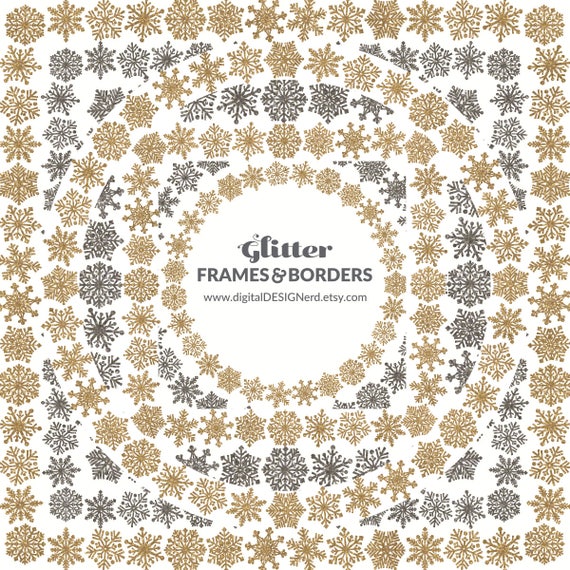 Clip Art Frames & Borders Glitter Snowflakes Gold and | Etsy