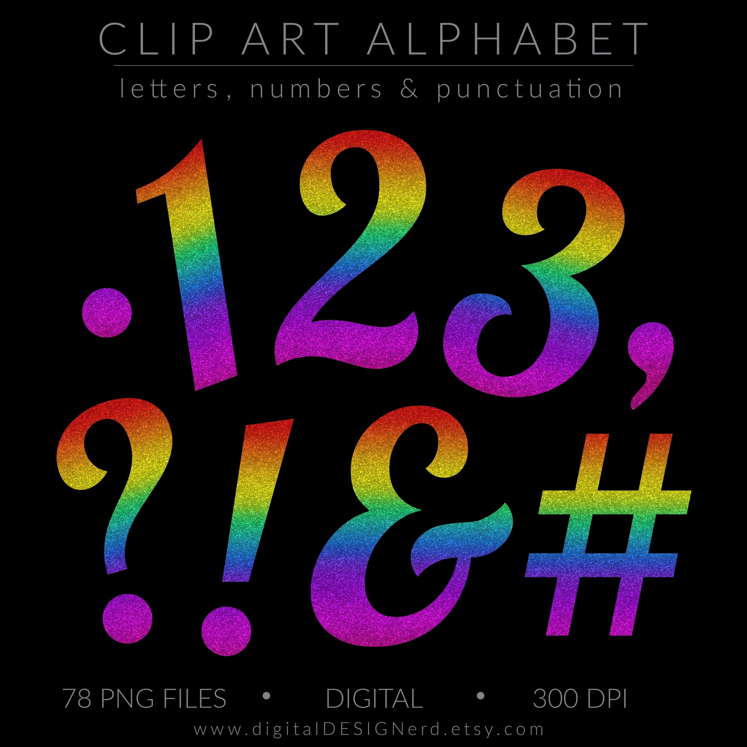 Vivid Rainbow Ombre Glitter Alphabet Clip Art Letters - Etsy