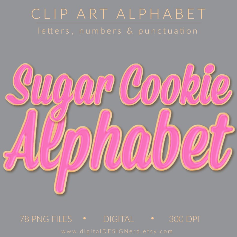 Rose Pink Sugar Cookie Alphabet Clip Art: 78 PNG Elements (digital ...