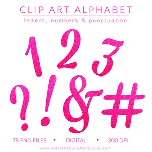 Clip Art Alphabet | Hot Pink Glitter Letters, Numbers & Punctuation ...
