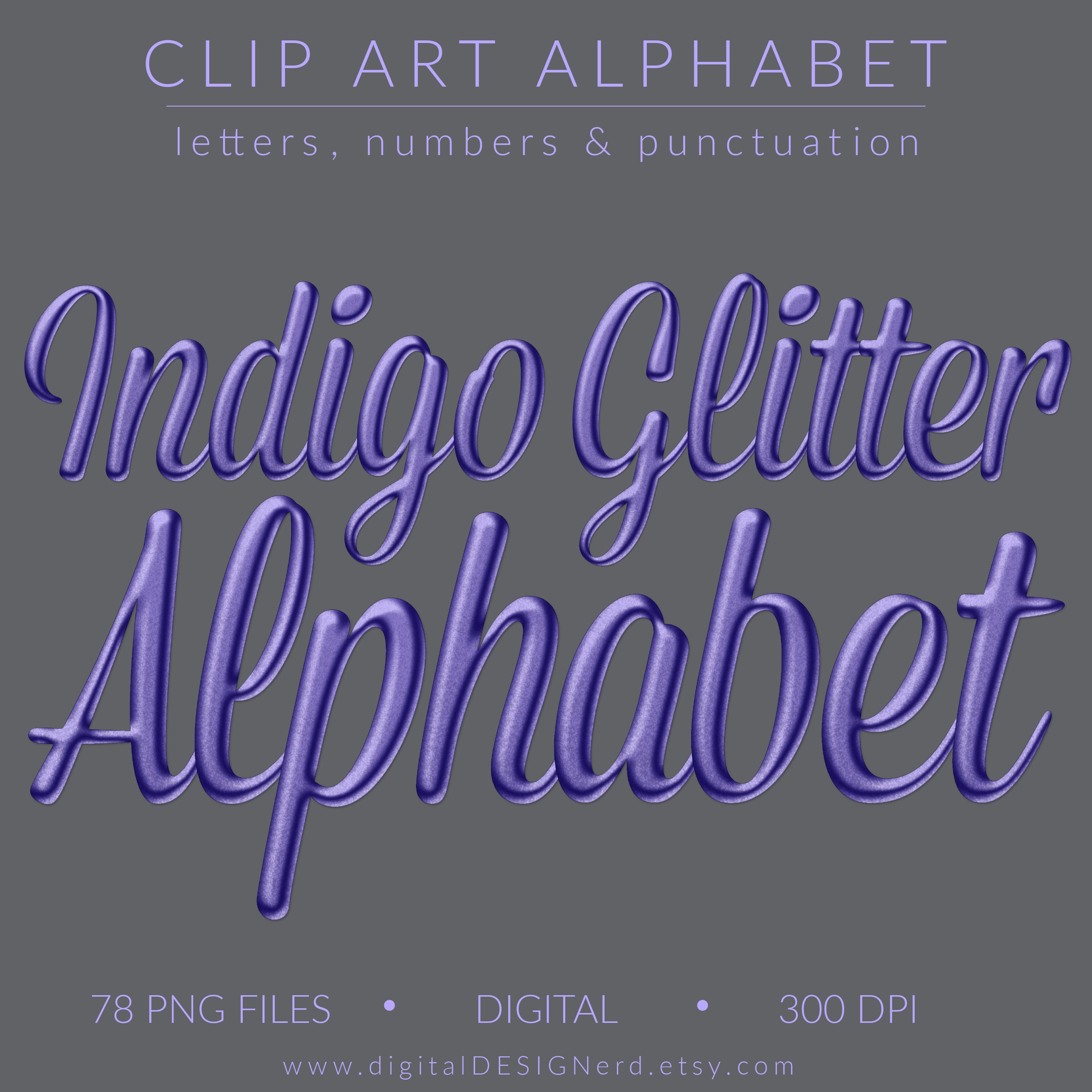 Indigo Glitter Alphabet Clip Art: Metallic Sparkle Letters (digital ...