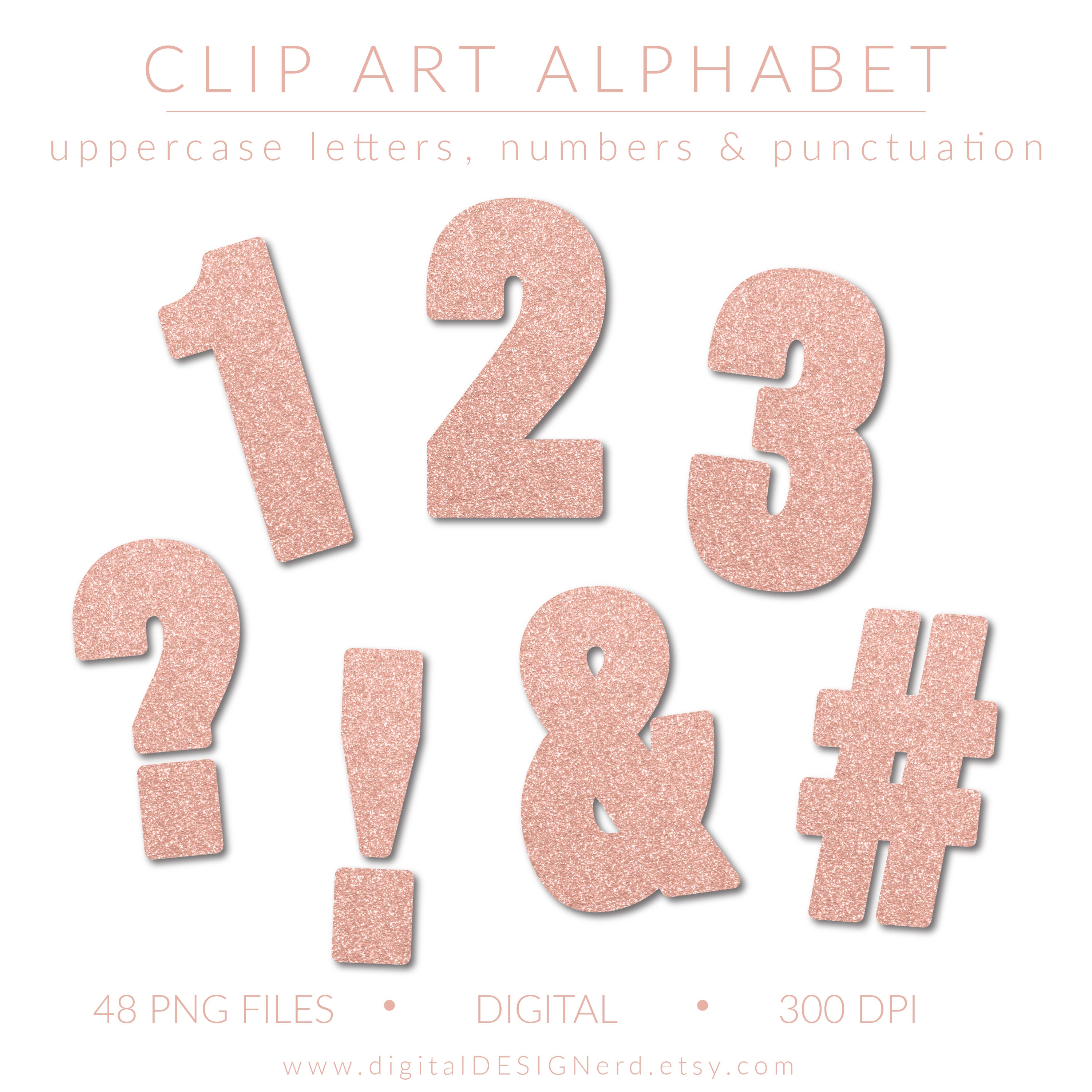 Rose Gold Glitter Alphabet Clip Art Letters Numbers & | Etsy
