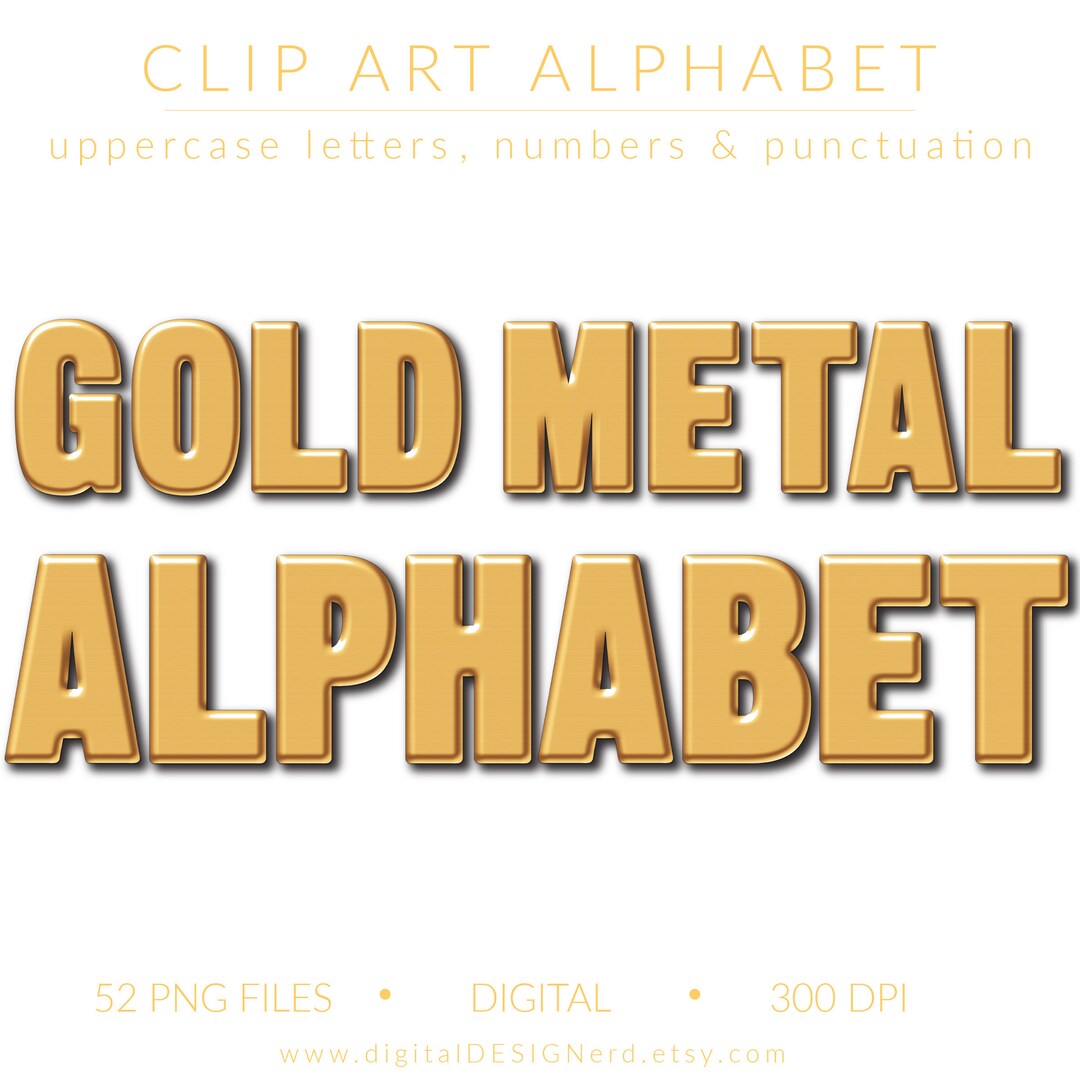 Clip Art Beveled Metal Alphabet | Gold Metallic Letters Numbers ...