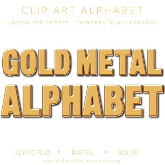 Clip Art Beveled Metal Alphabet Gold Metallic Letters | Etsy