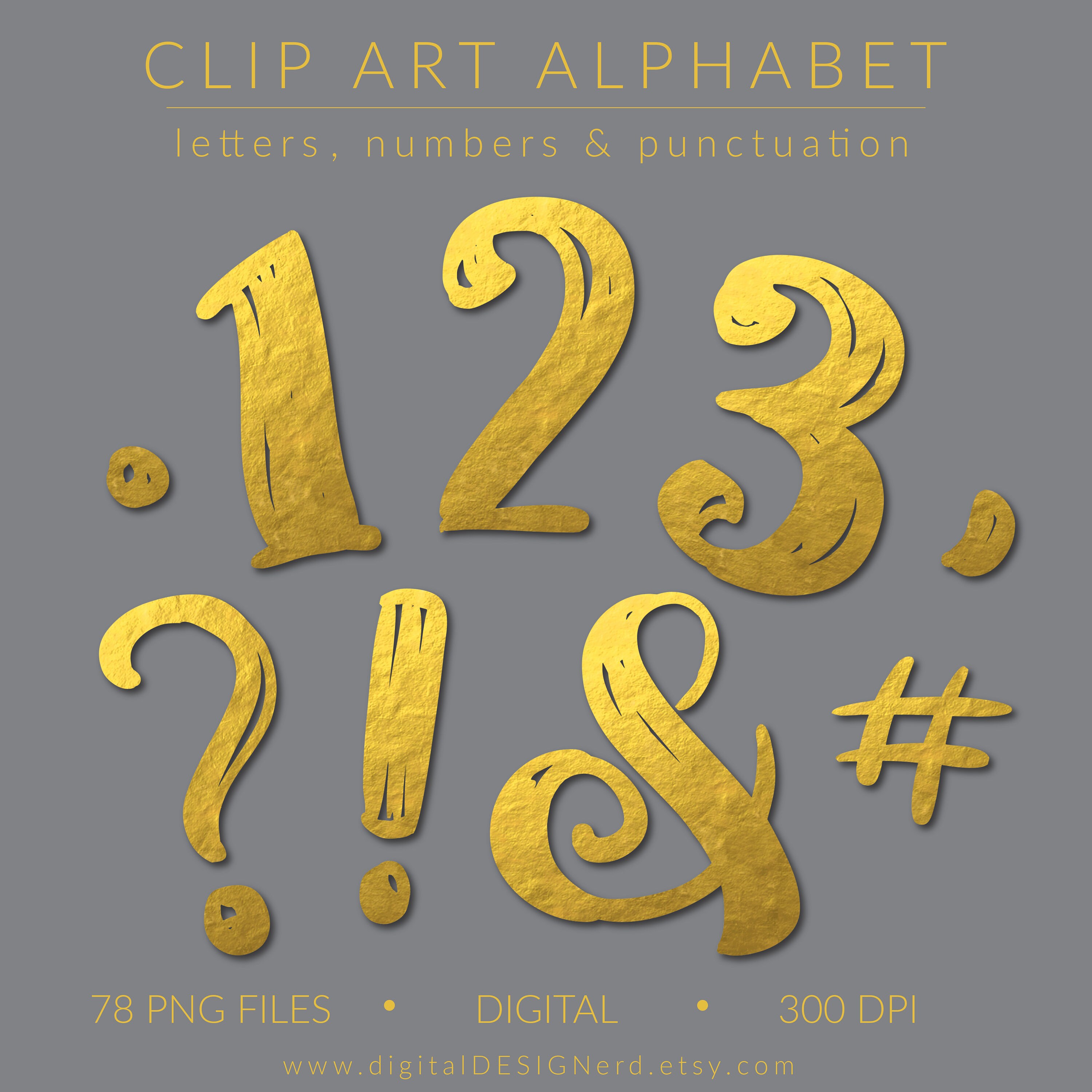 Bright Gold Foil Alphabet Clip Art Letters Numbers & | Etsy
