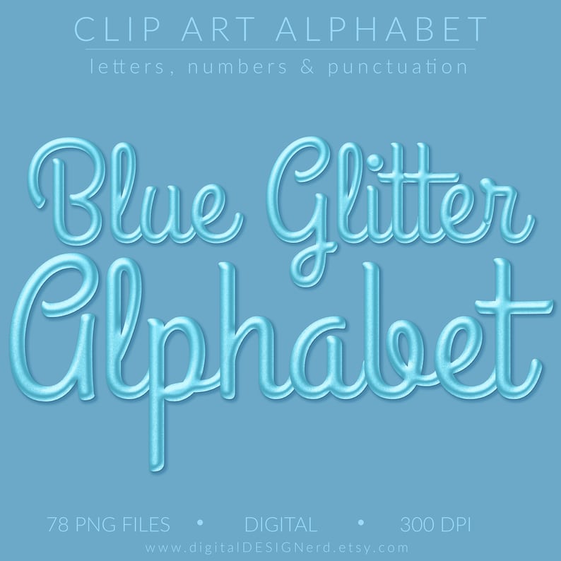 Light Blue Glitter Alphabet Clip Art: Metallic PNG (digital Download ...