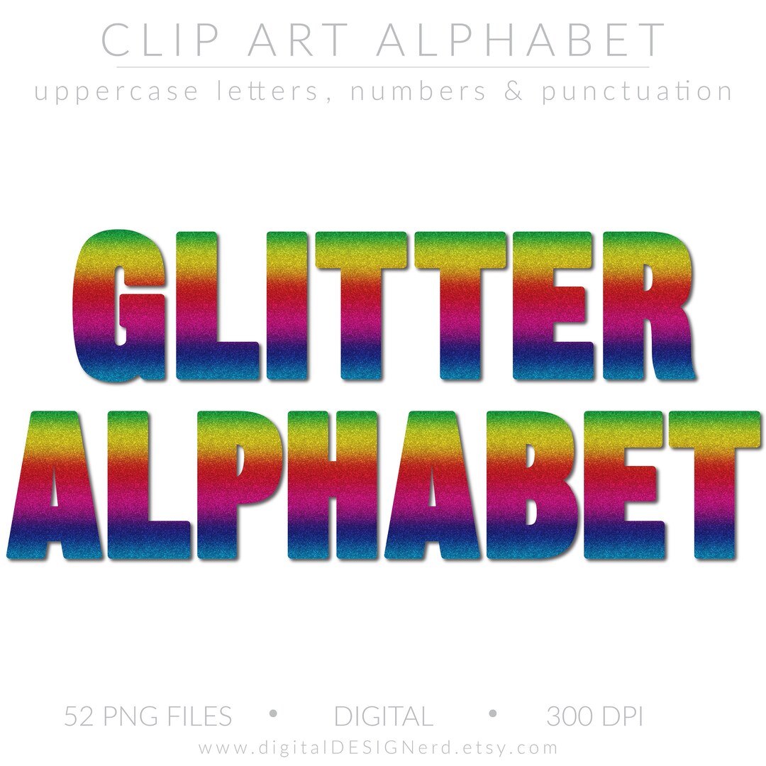 Rainbow Glitter Alphabet Clip Art: PNG Letters, Numbers (digital ...