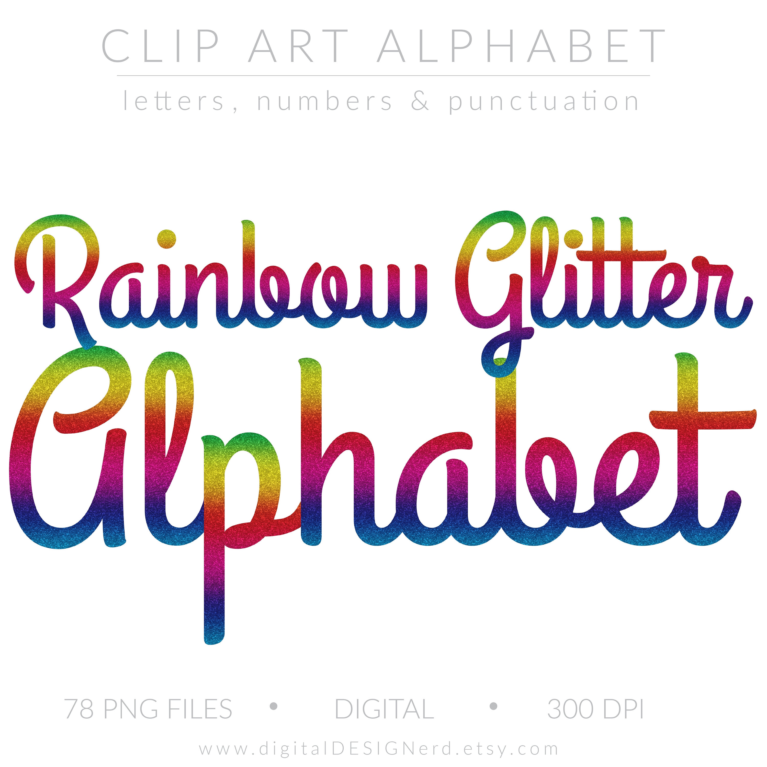 Rainbow Ombre Glitter Alphabet Clip Art Letters Numbers & - Etsy