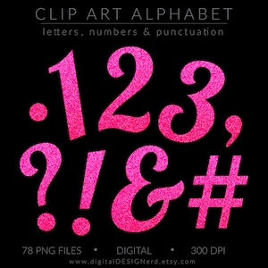Clip Art Alphabet | Hot Pink Glitter Letters Numbers & Punctuation | 78 ...