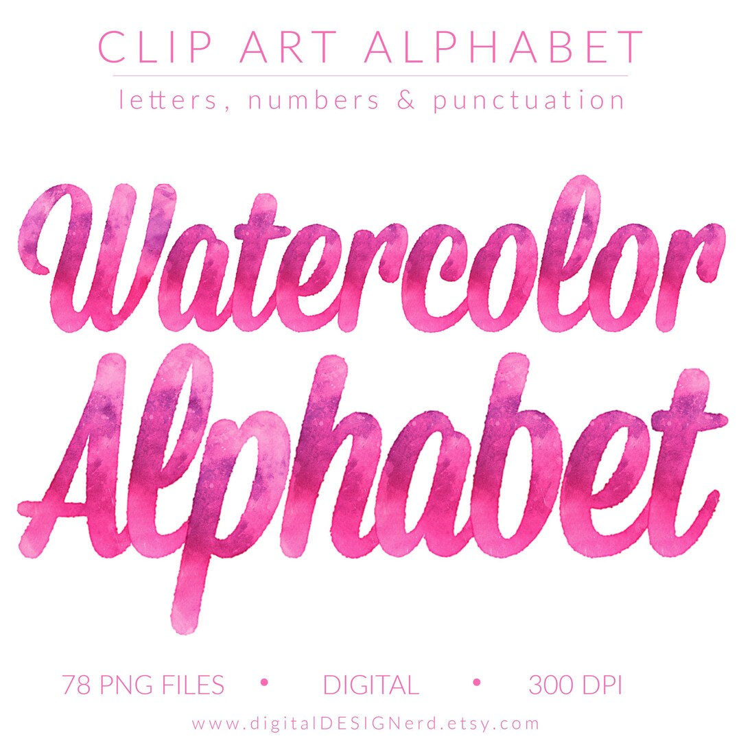 Pink Watercolor Alphabet Clip Art: Digital Letters, Numbers (PNG) - Etsy