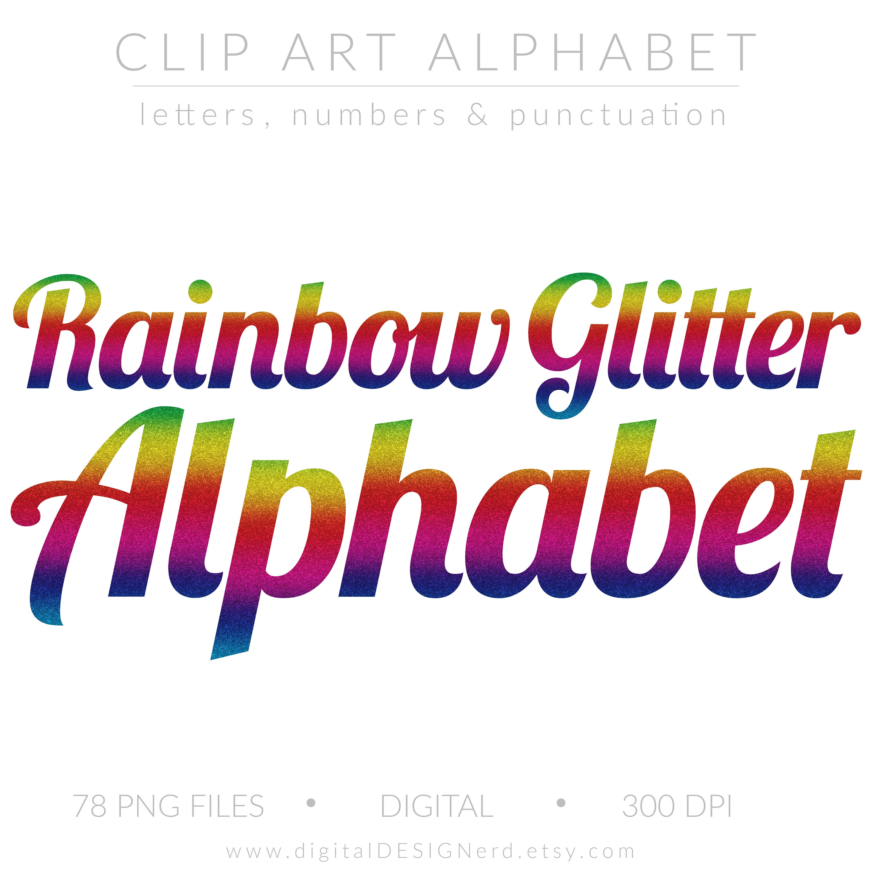 Rainbow Ombre Glitter Alphabet Clip Art Letters Numbers & - Etsy