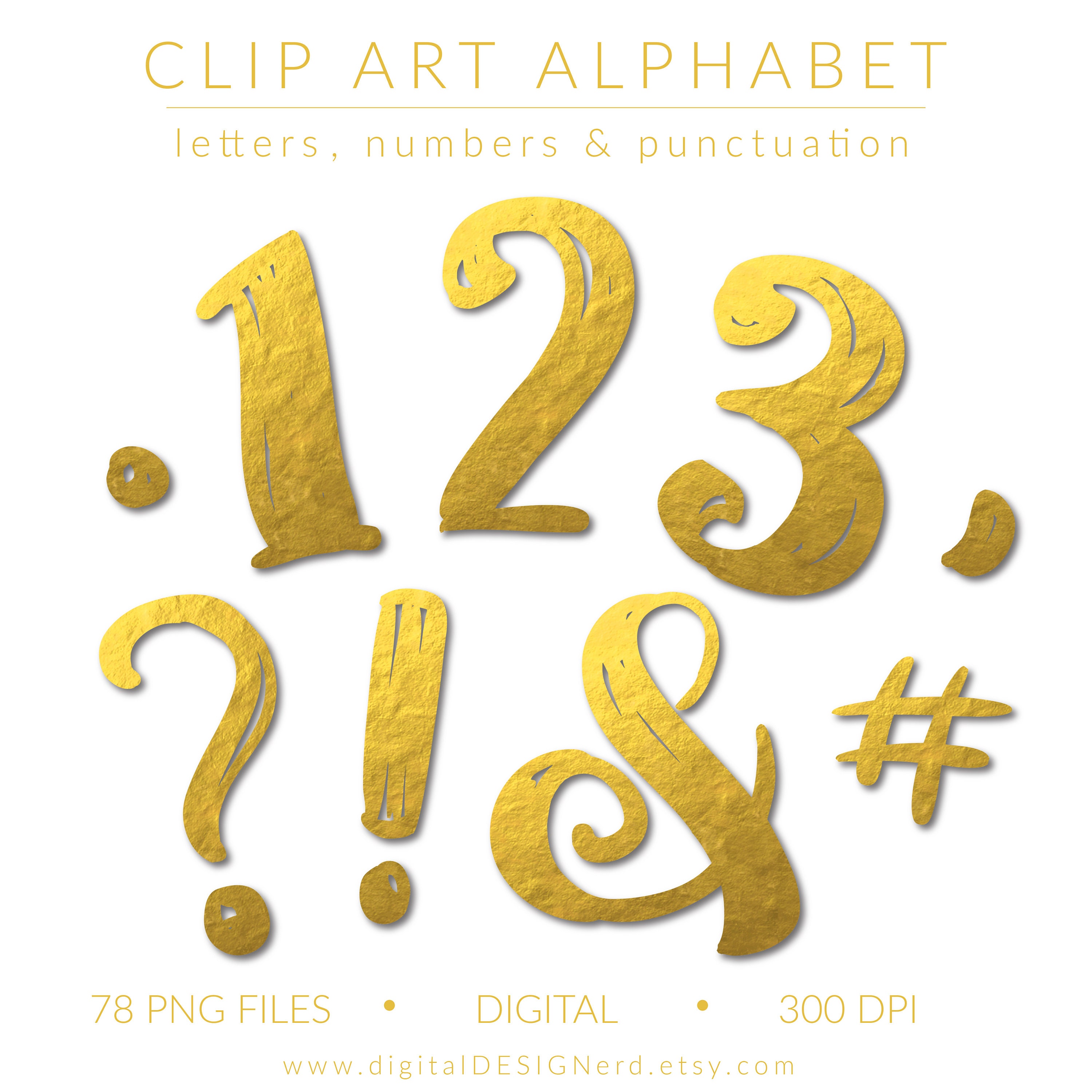 Bright Gold Foil Alphabet Clip Art Letters Numbers & | Etsy