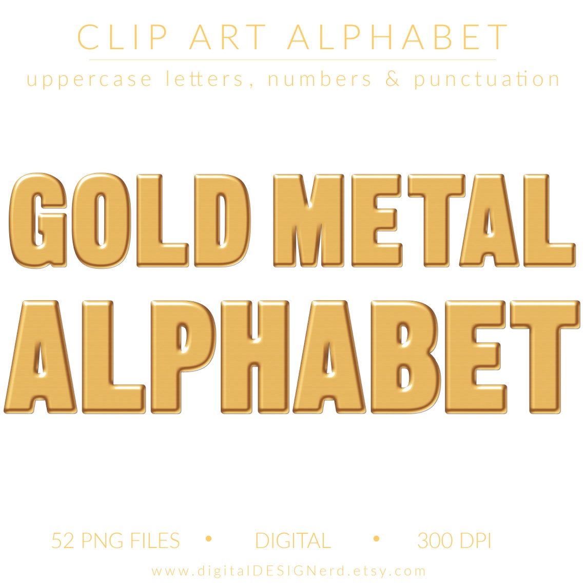 Clip Art Beveled Metal Alphabet Gold Metallic Letters | Etsy