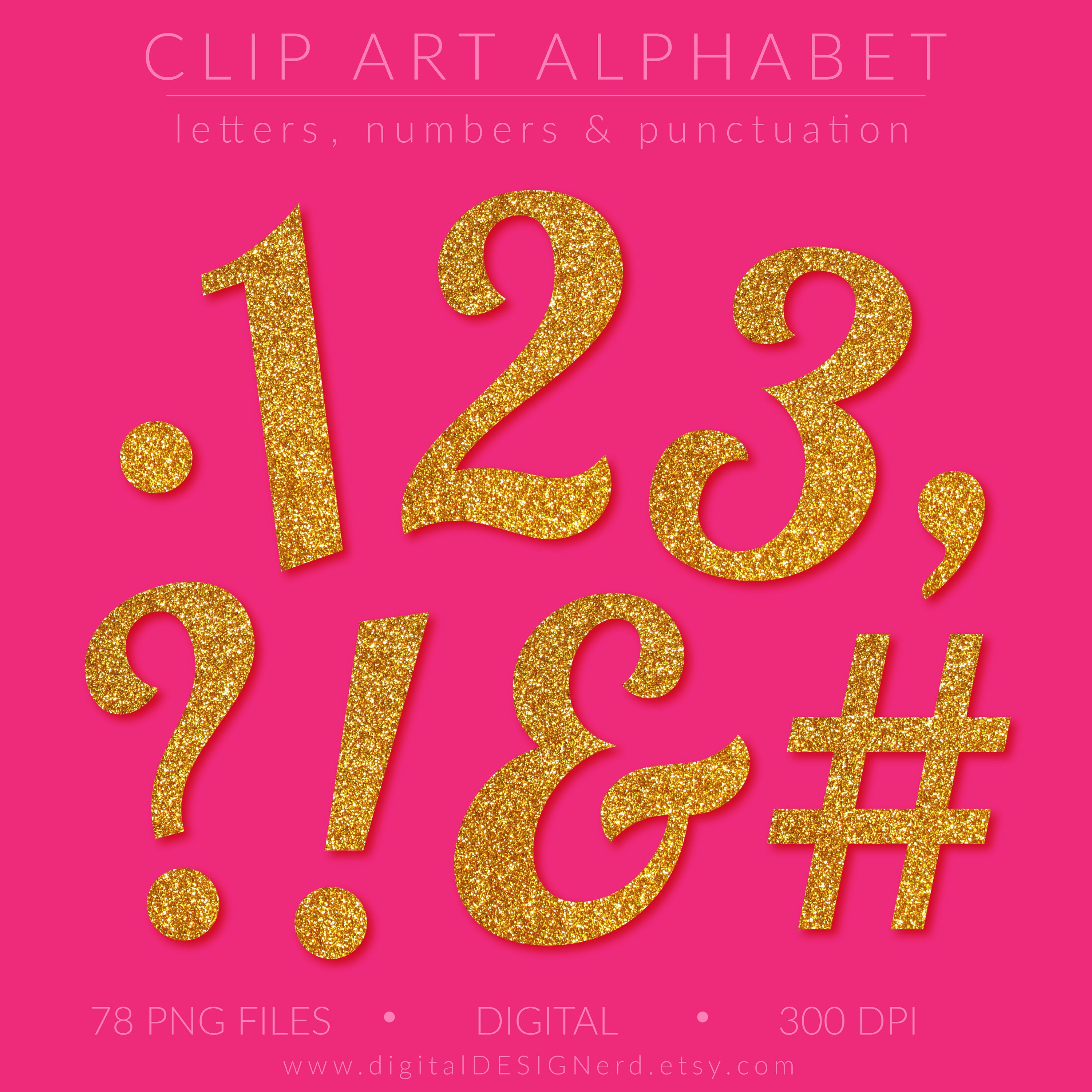 Clip Art Alphabet Bright Gold Glitter Letters Numbers & - Etsy