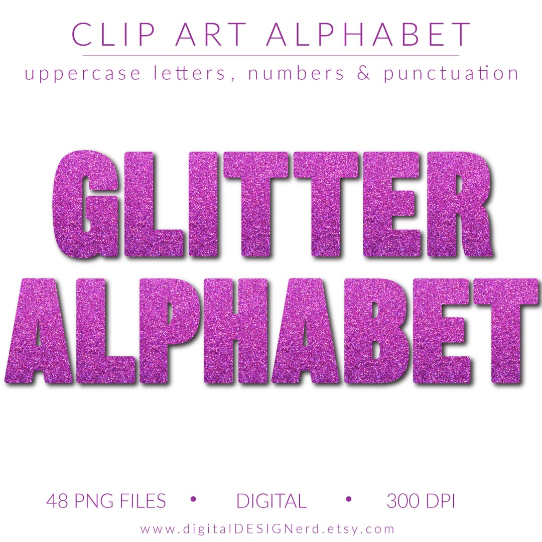 Bright Purple Glitter Alphabet | Sparkle Clip Art Letters Numbers ...