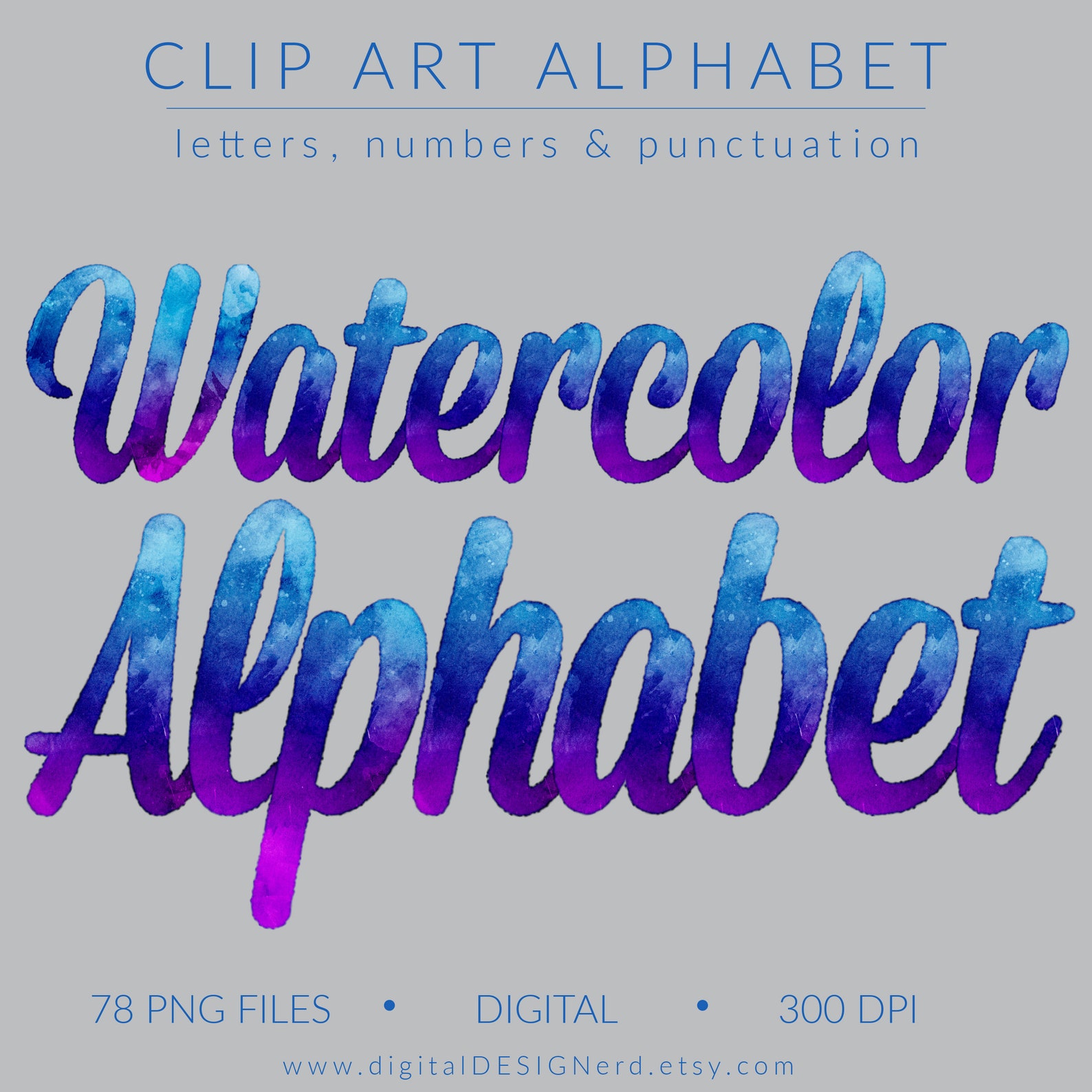 Watercolor Clip Art Alphabet Dark Blue & Purple Ombre - Etsy