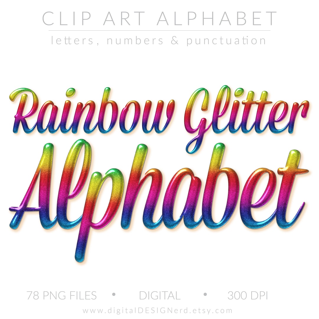 Rainbow Glitter Gel Alphabet | Digital Clip Art (PNG) - Etsy