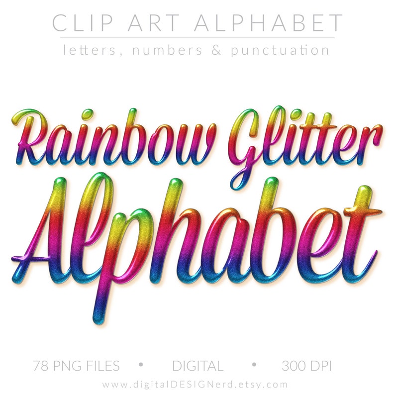Rainbow Glitter Gel Alphabet | Digital Clip Art (PNG) - Etsy