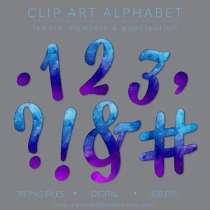 Watercolor Clip Art Alphabet | Dark Blue & Purple Ombre Letters Numbers ...